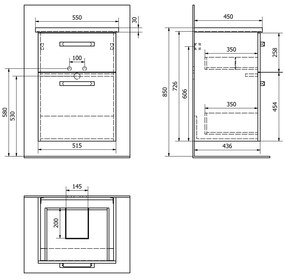 Aqualine, VEGA umyvadlová skříňka 50cm, 2xzásuvka, dub platin, VG853