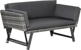 Outsunny polyratanová zahradní pohovka 2místná lounge pohovka šedá se sklopnými područkami ocel 129x63x67cm na zahradní terasu | Aosom.de