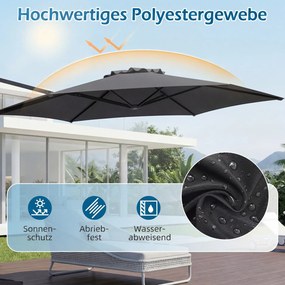 Costway 3 m slunečník s 360° rotací ventilační otvor křížová základna – šedá