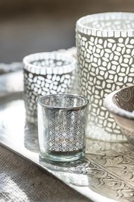 Skleněný svícen se stříbrným ornamentem Oriental silver - Ø 7*8cm