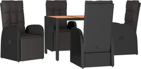 5dílný zahradní jídelní set černý polyratan a masivní akácie 3157607