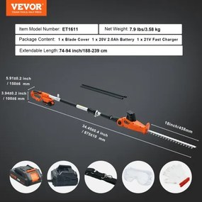 20 V akumulátorové nůžky na živý plot Teleskopické tyčové nůžky na 45,7 cm nůž