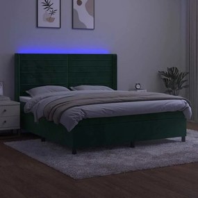 Box spring postel s matrací a LED tmavě zelená 160x200 cm samet 3139634