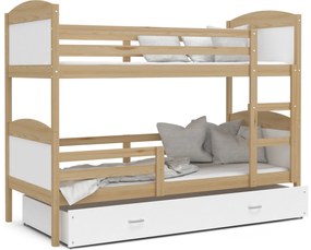 BabyBeds Dětská patrová postel s úložným prostorem MATYÁŠ borovice Velikost postele: 190x80 cm, Barva šuplíku: Zelená