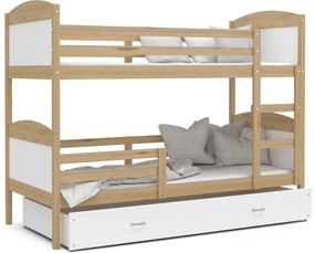 BabyBeds Dětská patrová postel s úložným prostorem MATYÁŠ borovice Velikost postele: 200x90 cm, Barva šuplíku: Zelená