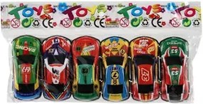 TEDDIES Auto závodní 6 ks / Zpětné natažení / 7 cm / Kov, plast / 3+