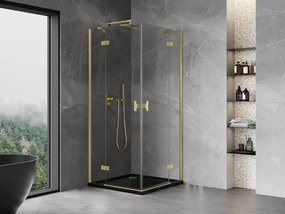 Mexen Mist-H Duo, 2-křídlý ​​výklopný sprchový kout 100 x 100 cm, čiré sklo, zlatý matný profil, 8A5-100L-100P-55-00