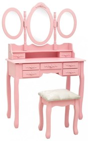 Toaletní stolek s taburetem Dekorhome Růžová