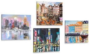 Set obrazů města s imitací olejomalby Varianta: 4x 40x40