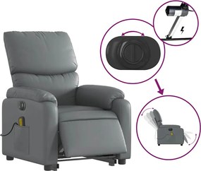 Elektrické zvedací masážní polohovací křeslo šedé umělá kůže 3204910