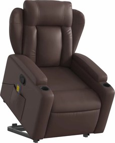 Zvedací masážní polohovací křeslo hnědé umělá kůže 3204553