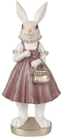 Figurka králičí slečny v růžových šatičkách a zlatou kabelkou – 27 cm