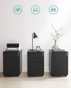 Mobilní skříň, zamykatelný kancelářský skříň se 3 šuplíky, černá