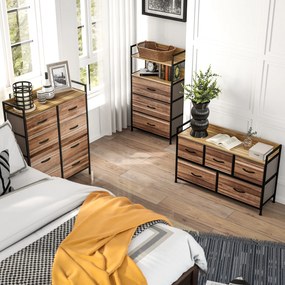 HOMCOM Komoda se 5 textilními zásuvkami 98 x 29 x 63 cm, černý ocelový rám | Aosom
