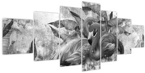 Obraz - Plameňáci graffiti (210x100 cm)