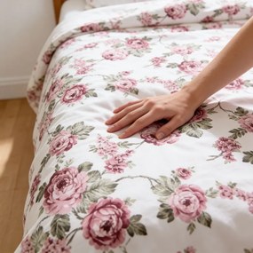 Ervi bavlněné povlečení oboustranné - růžové květy na bílém/růžové