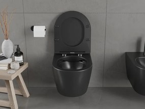 Mexen Carmen závěsné wc Rimless s toaletním Slim sedátkem z duroplastu, černá matná - 30881085