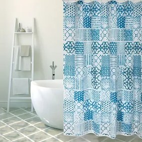MSV ALENTEJO sprchový závěs vzorovaný modrý / 180 x 200 cm / polyester