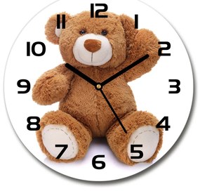 Wallmuralia Skleněné hodiny kulaté Plyšový medvídek fi 30 cm