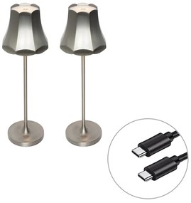 Sada 2 retro stolních lamp gunmetal dobíjecí IP44 - Granny