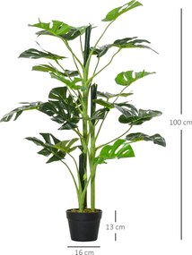 Umělá rostlina Outsunny 100 cm Umělý Monstera s 21 listy a květináčem do domácnosti nebo kanceláře Zelená