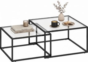 HOMCOM 2dílné čtvercové skládané konferenční stolky s tvrzeným sklem a kovovým rámem, černé — velký 75 x 75 x 42 cm; malý 65 x 65 x 36 cm | Aosom