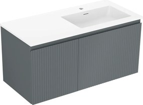 Mexen Rivel, koupelnová skříňka 100 cm s pravým umyvadlem Otis, 1S, 1D, drážkovaná, grafitová/bílá matná, 91A23-10047-3-BBFF66-W18P01