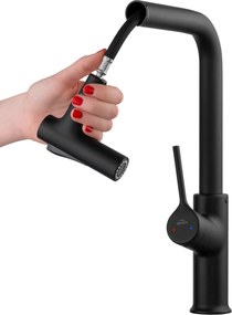 Invena Farsala, vysoká dřezová baterie s 2-funkční výsuvnou výlevkou h-369, černá matná, INV-BZ-40-L04-S