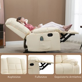 HOMCOM masážní křeslo TV křeslo elektrické polohovací s masážní funkcí imitace kůže dřevo ocelová pěna krémová bílá 94x99x99 cm pro relaxaci |
