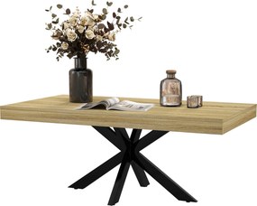 HOMCOM Obdélníkový konferenční stolek v industriálním stylu - černý kov a vzhled přírodního dřeva - 110 x 60 x 45 cm