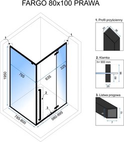 Kabina sprchová Fargo 80x100 Black Mat - Profil: levý