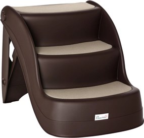 PawHut 3-krokové skládací schodiště pro psy, plastové kroky pro domácí mazlíčky s protiskluzovým kobercem pro postel a pohovku, nosnost 15 kg, 49x38x3