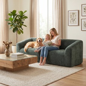 HOMCOM 3-místná pohovka z čenilu 225 cm, moderní čalouněná obývací pohovka s širokým sedákem, polštáře s pružinovým jádrem, tmavě zelená