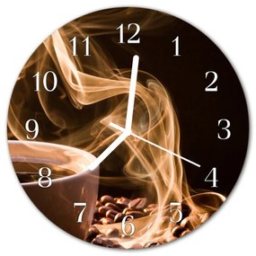 Skleněné hodiny kulaté Kávový hrnek fi 30 cm