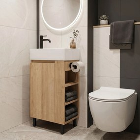 Rea Astra, umyvadlová skříňka 430x260x825 mm s keramickým umyvadlem, hnědá/bílá, REA-M0404