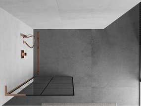 Mexen Kioto L, sprchová zástěna Walk-In 80 x 200 cm, 8mm čiré sklo černý vzor, ​​měděný matný profil, 800-080-103-65-77
