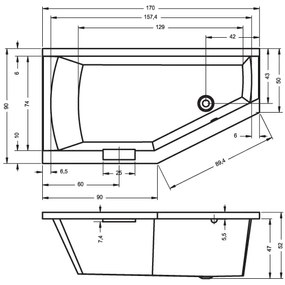 Riho Geta 170 x 90 cm vana pravá akrylátová asymetrická bílá B031001005