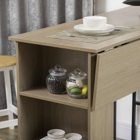 HOMCOM Barový Stůl se Skladem a Bistro Stolkem, Centrální Ostrov, Sklápěcí Vrchní Deska a 3 Poličkami - 120 x 76 x 91,4 cm
