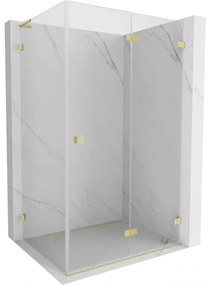 Mexen Lunar-F L, sklápěcí sprchový kout pravý 85 x 80 cm, 8mm čiré sklo, zlatý kartáčovaný - 836L-085-080-55-00-P