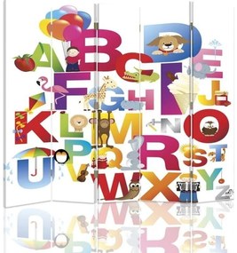 Ozdobný paraván Písmena abecedy - 180x170 cm, pětidílný, klasický paraván