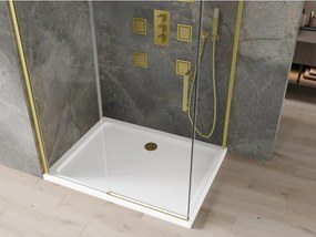 Mexen Omega posuvný sprchový kout 110 x 70 cm, 8mm sklo, zlatý profil-čiré sklo + slim sprchová vanička 5cm, 825-110-070-50-00-4010