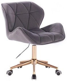 LuxuryForm DESIGN Otočná židle MILANO VELUR na zlaté podstavě s kolečky - tmavě šedá