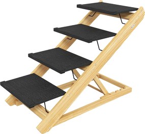 PawHut 2 v 1 Psí Schody 4 Krokové 62,5 cm S Nastavitelnou Výškou, Skládací Rampy pro Psy s Protiskluzovým Povrchem pro Postel, Pohovku, Velké Psy do 4