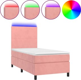 Box spring postel s matrací a LED růžová 100x200 cm samet 3135992