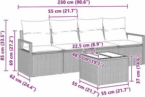 Set pohovek 5 ks 4-Počet míst Šedá polyratan 3346249