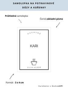 Samolepka na kořenky KARI průhledná 3 × 4 cm základní písmo