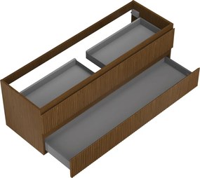Mexen Rivel, koupelnová skříňka pod umyvadlo 140 cm, 2 zásuvky, drážkovaná, ořech, 91A20-14047-2-BFF86