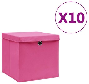 Úložné boxy s víky 10 ks 28 x 28 x 28 cm růžové 325206