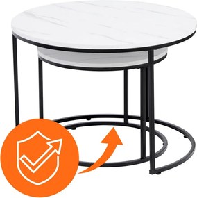 Velaco Set 2 konferenčních stolků TIG-1 70, imitace bílého mramoru/černá