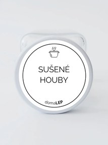 Samolepka na kořenky SUŠENÉ HOUBY bílá 5 cm základní písmo